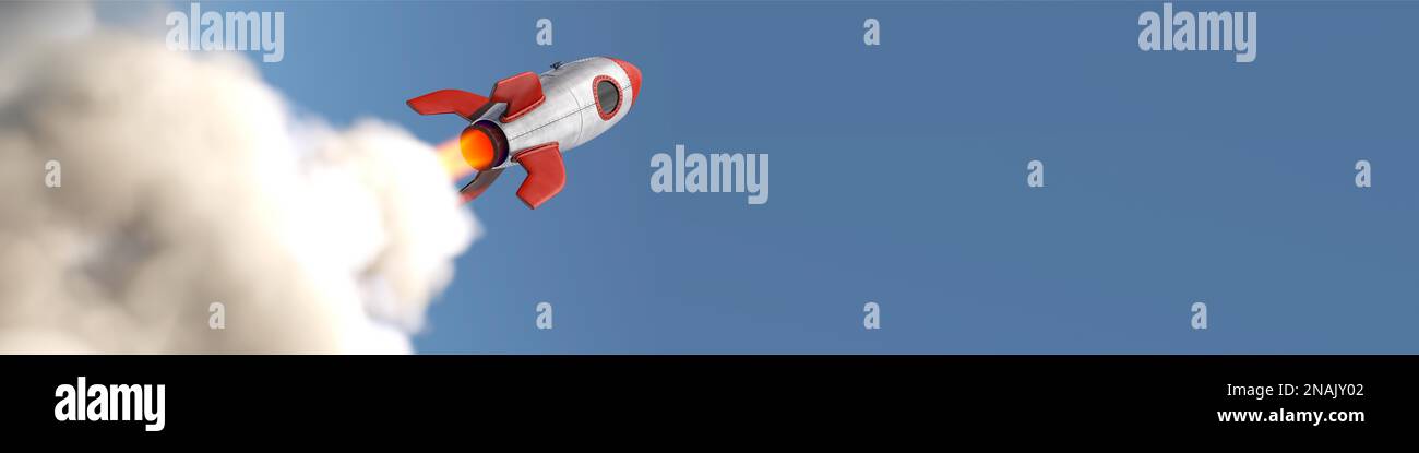 Take off - launching rocket, panorama format Stock Photo - Alamy