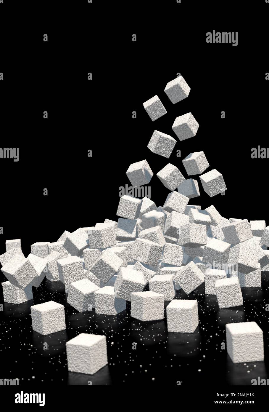 Sugar Lumps Falls Down On Black Underground Portrait Format Stock