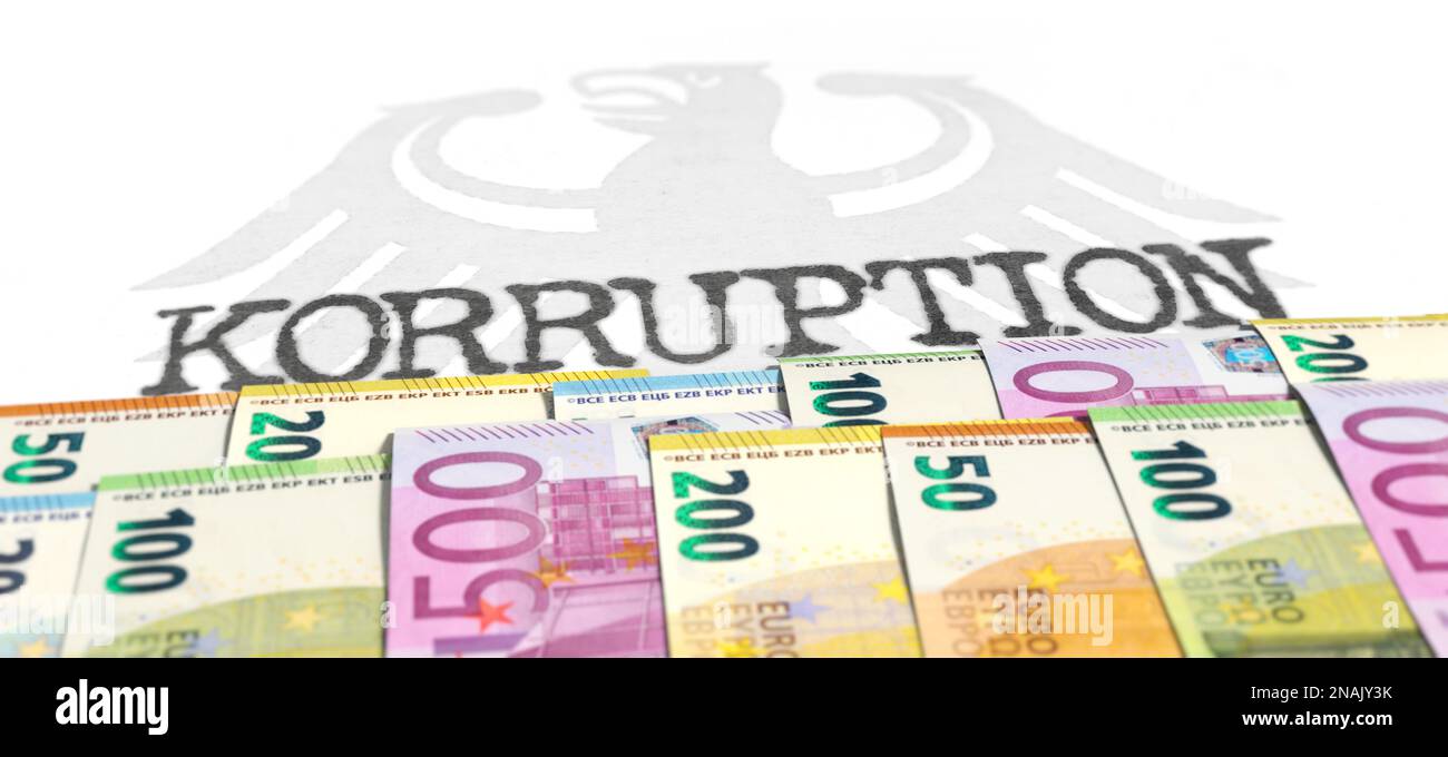Corruption in Germany. Euro banknotes with the German word Stock Photo ...
