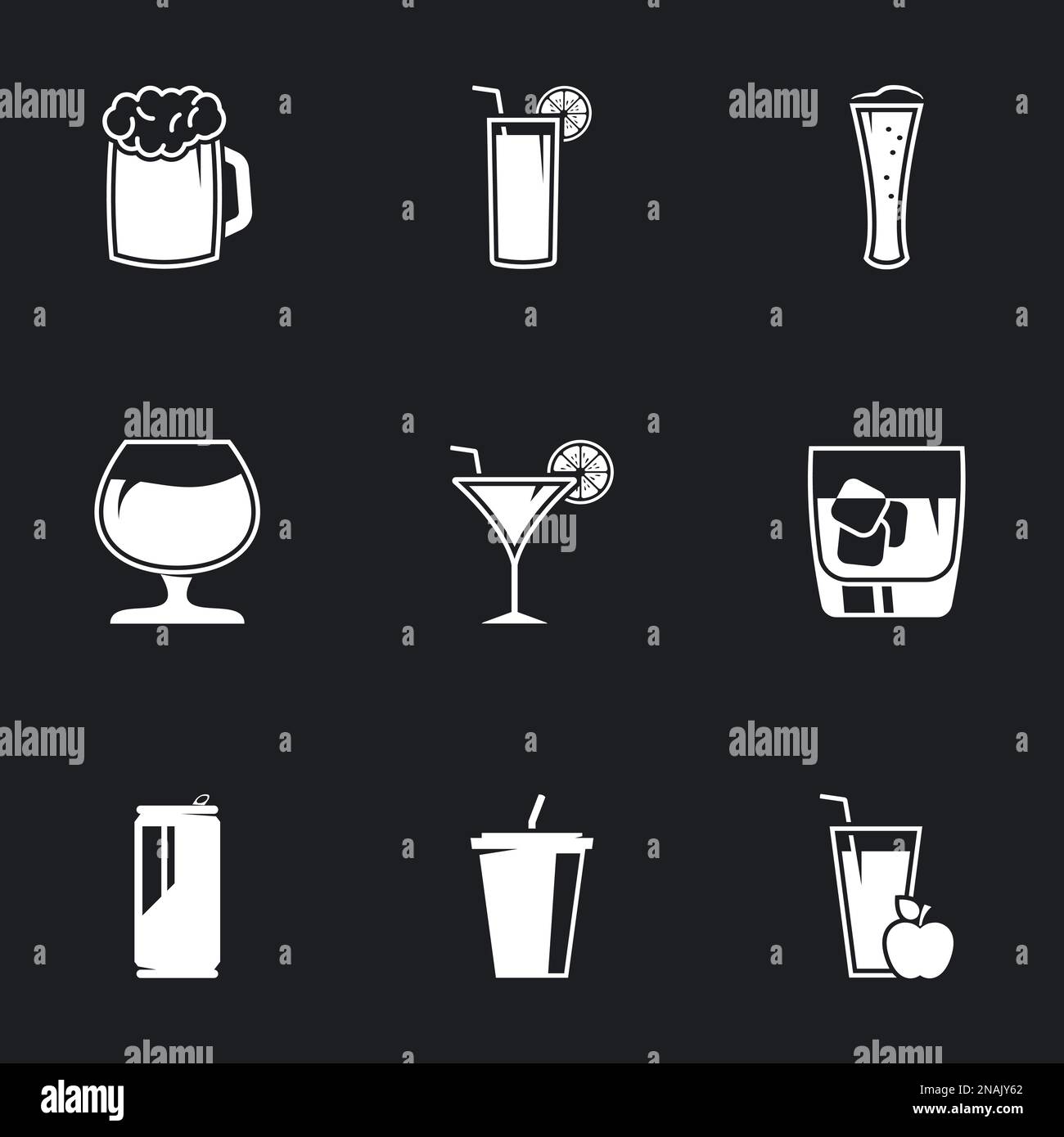 Icons for theme Drink alcohol beverage. Black background Stock Vector ...