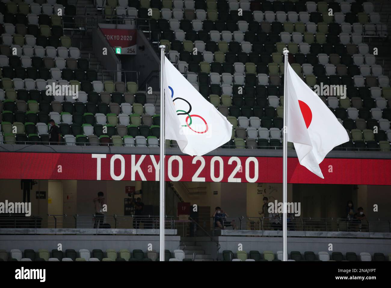 AUG 06, 2021 - Tokyo, Japan: Olympic and Japan flags during the ...