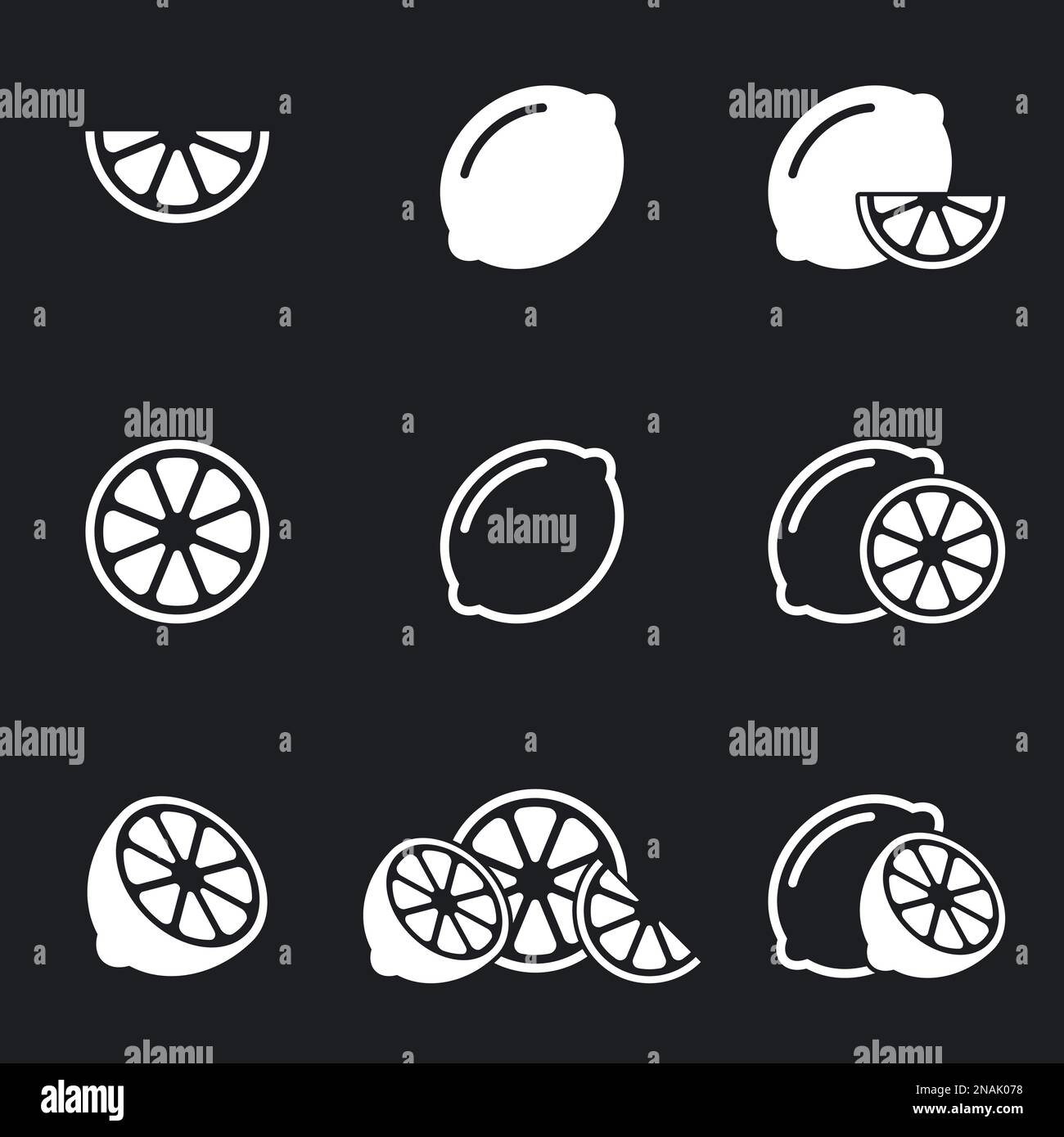 Lemon, lime icons set, vector. Black background Stock Vector Image ...