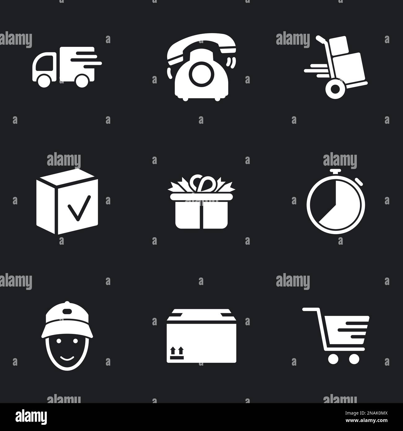 Icons for theme Logistic and delivery product. Black background Stock ...