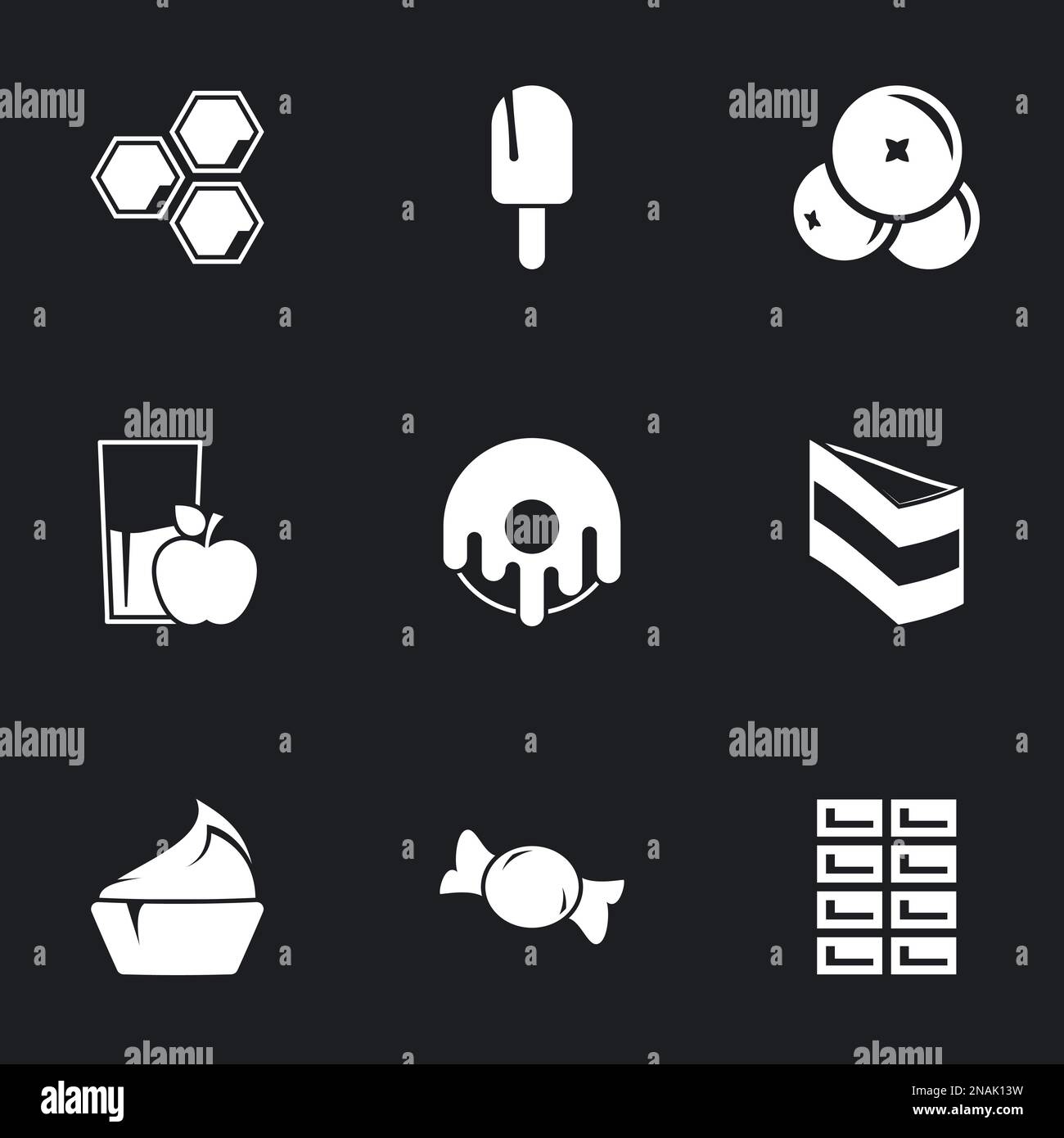 Icons for theme Confectionery and sweets. Black background Stock Vector ...