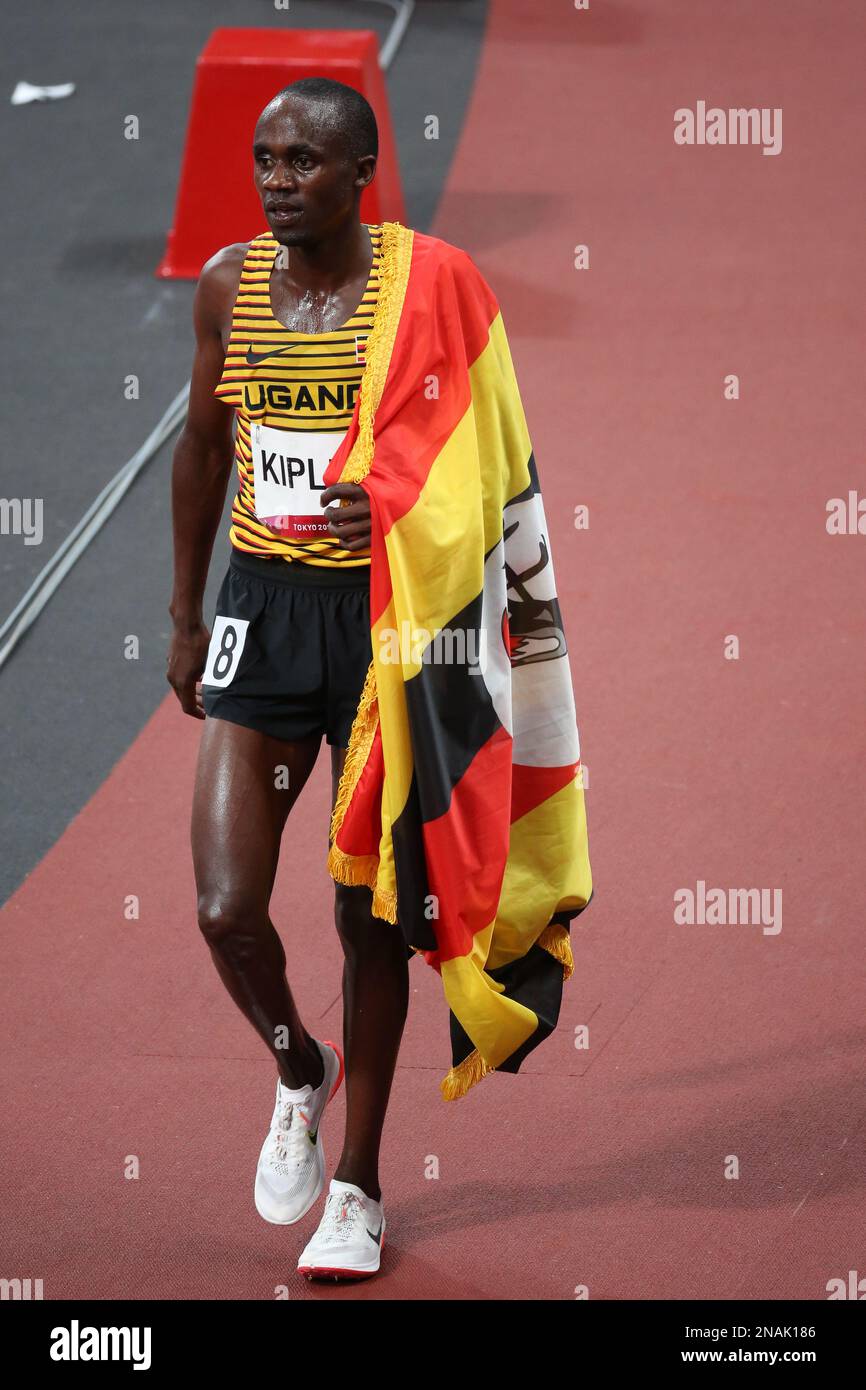AUG 06, 2021 - Tokyo, Japan: Jacob Kiplimo of Uganda reacts in the ...