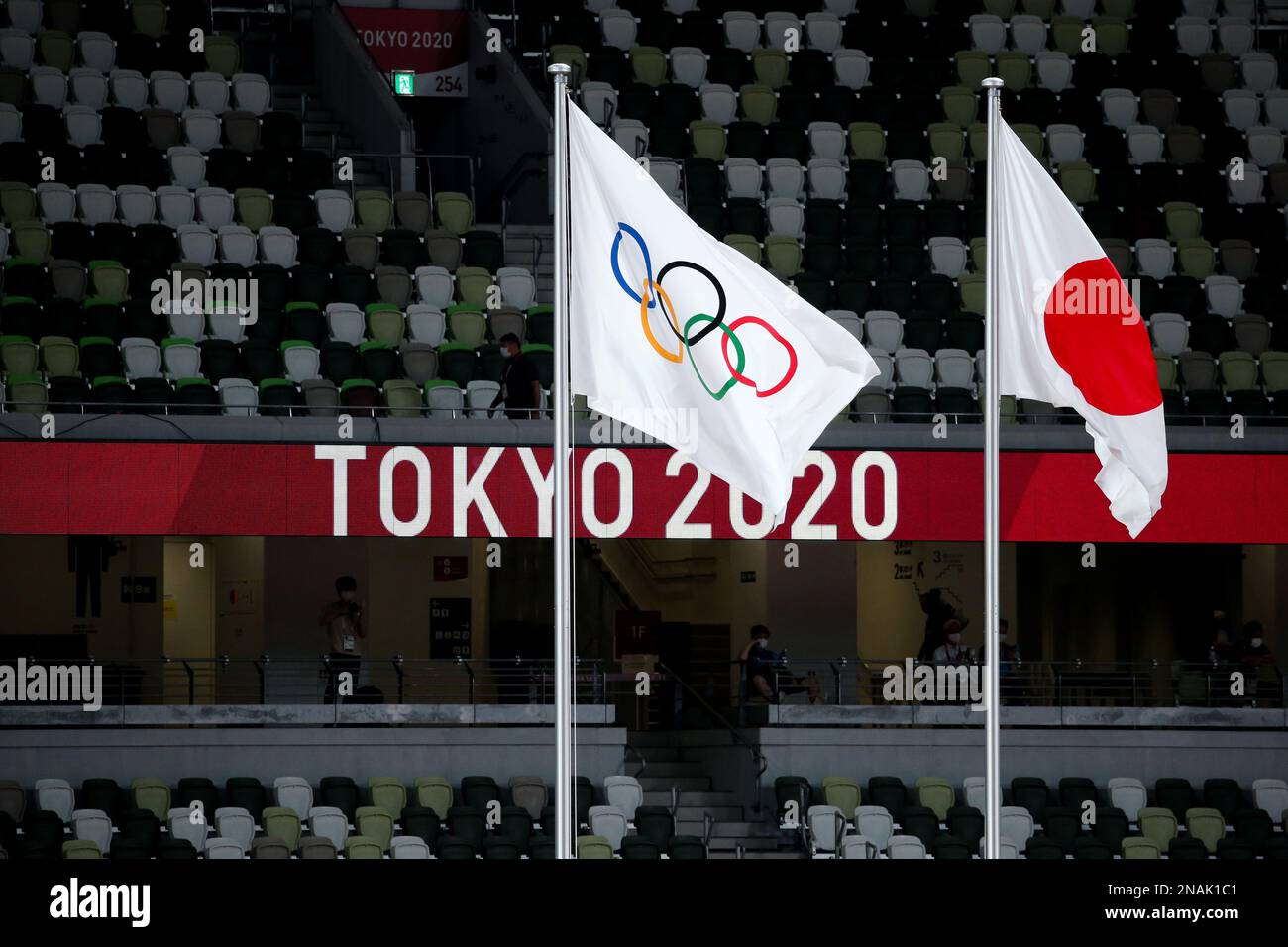 AUG 06, 2021 - Tokyo, Japan: Olympic and Japan flags during the ...