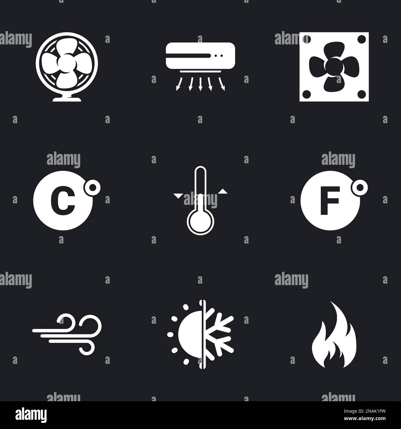 Icons for theme air conditioning. Black background Stock Vector Image ...