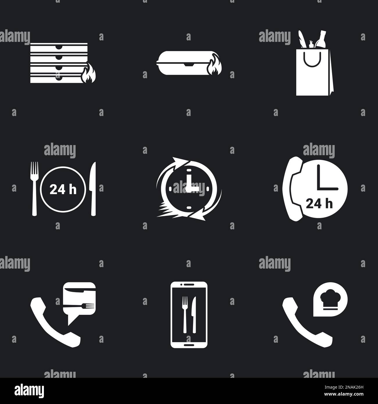 Icons for theme food delivery. Black background Stock Vector Image ...