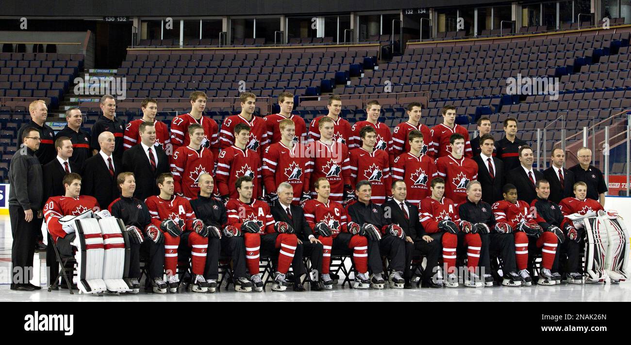 The Canadian junior hockey team poses for a photo at practice for the ...