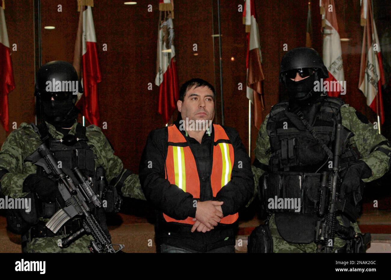 Felipe Cabrera Sarabia, alias "El Inge," is shown to the press under ...