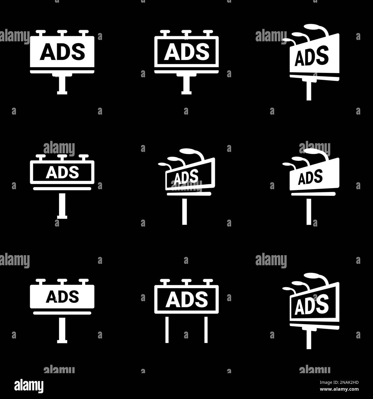Icons for theme billboard, vector, icon, set. Black background Stock ...