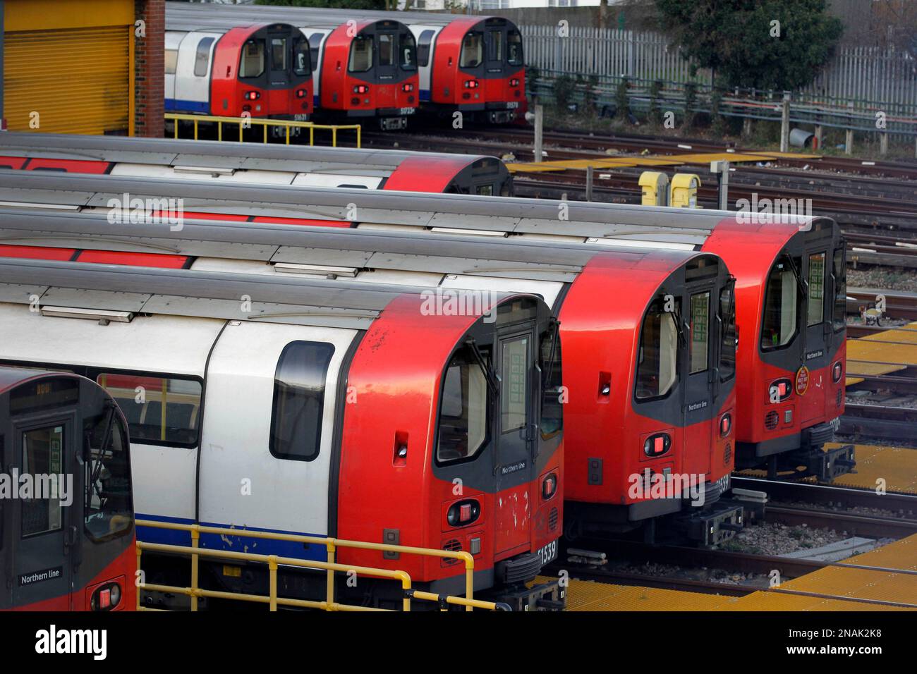 Underground trains are parked during a 24-hour strike by train drivers ...