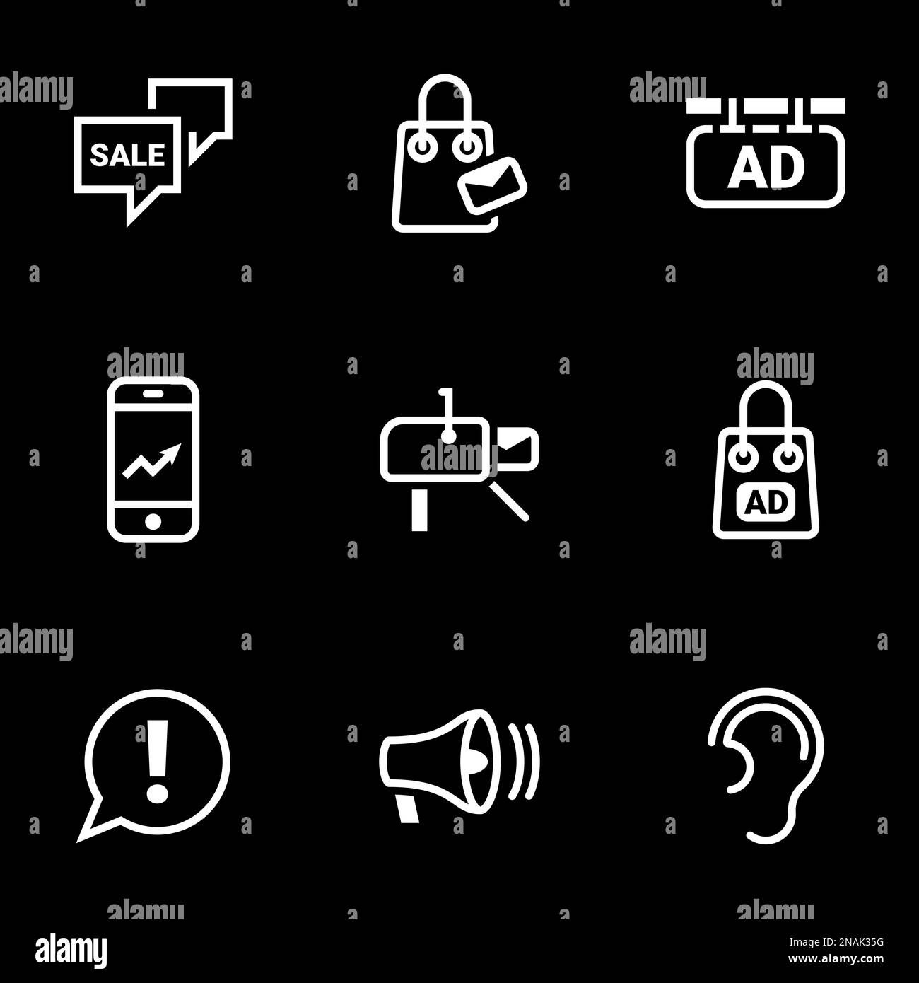 Icons for theme advertising, marketing, vector, icon, set. Black ...