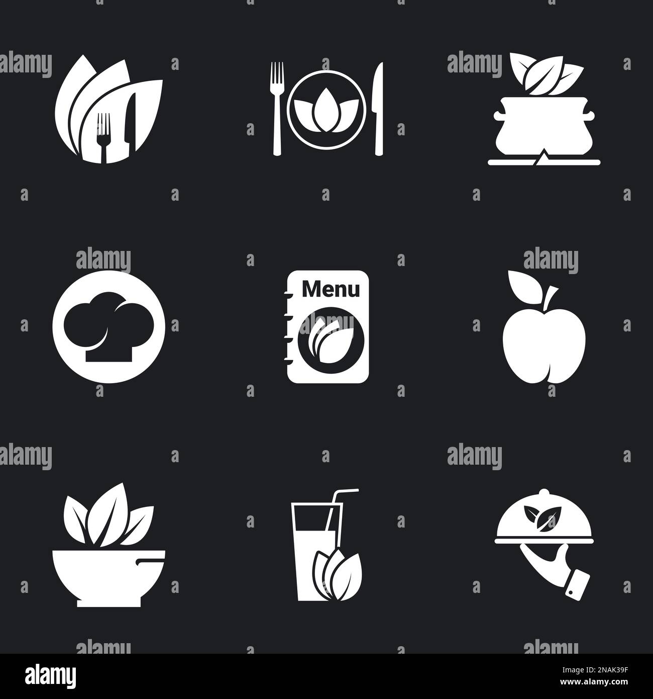 Icons for theme Vegetarian restaurant. Black background Stock Vector ...