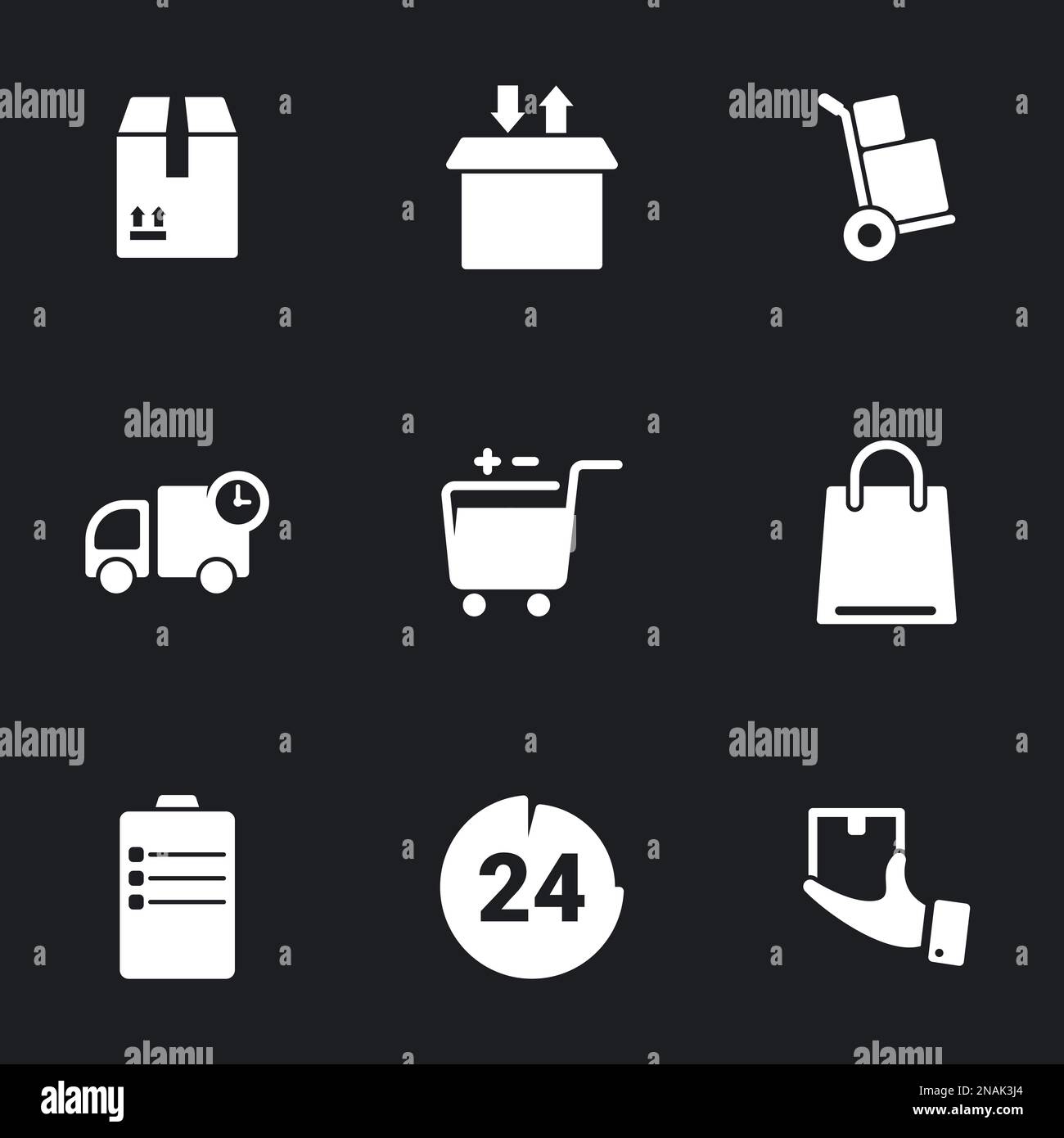 Icons for theme Logistic and delivery product. Black background Stock ...