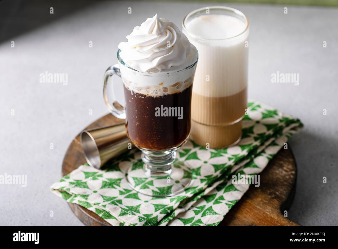 Irish coffee and irish cream latte, hot drinks for St Patricks day ...
