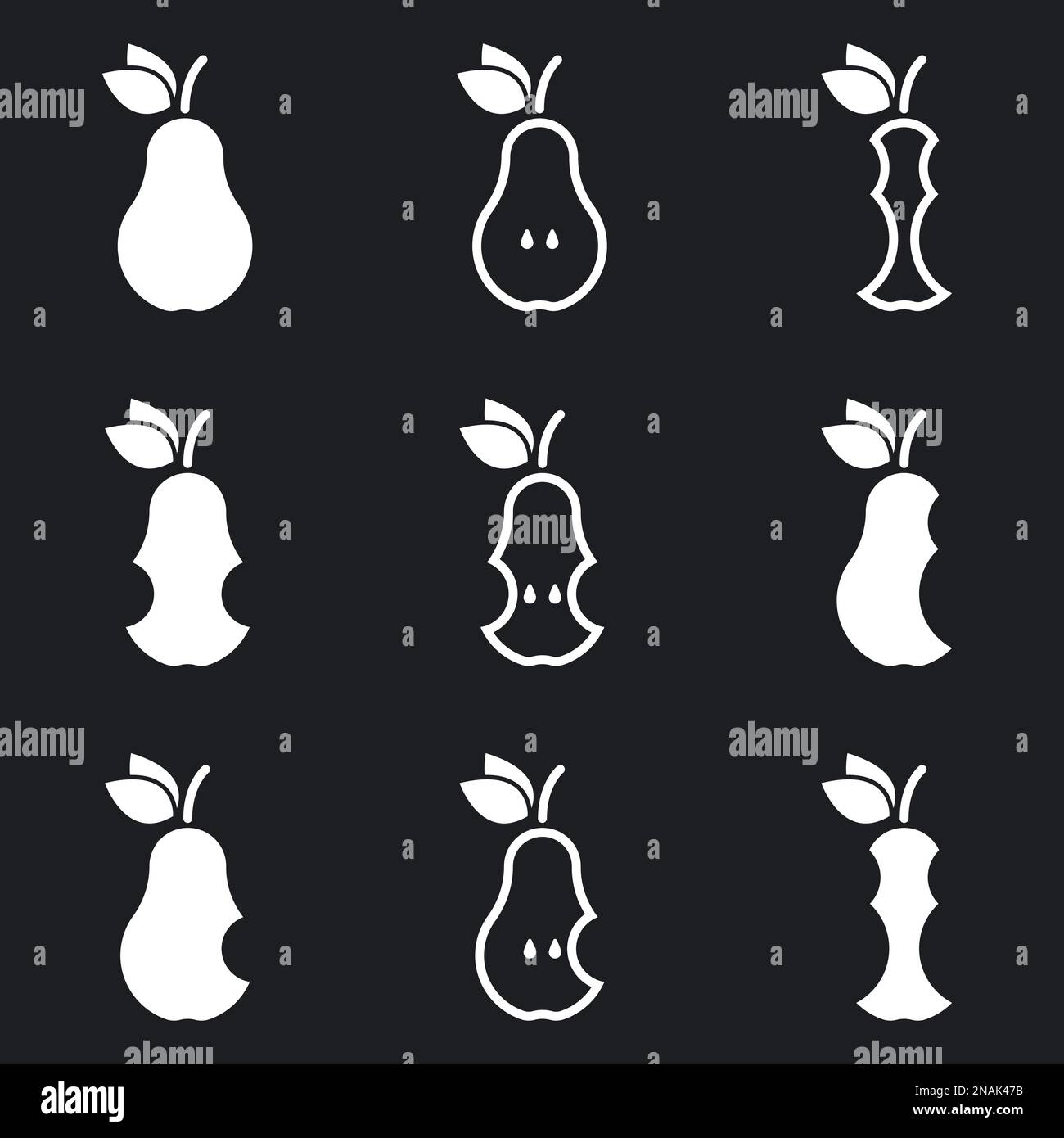 Icons for theme pear. Vector, icon, set. Black background Stock Vector ...