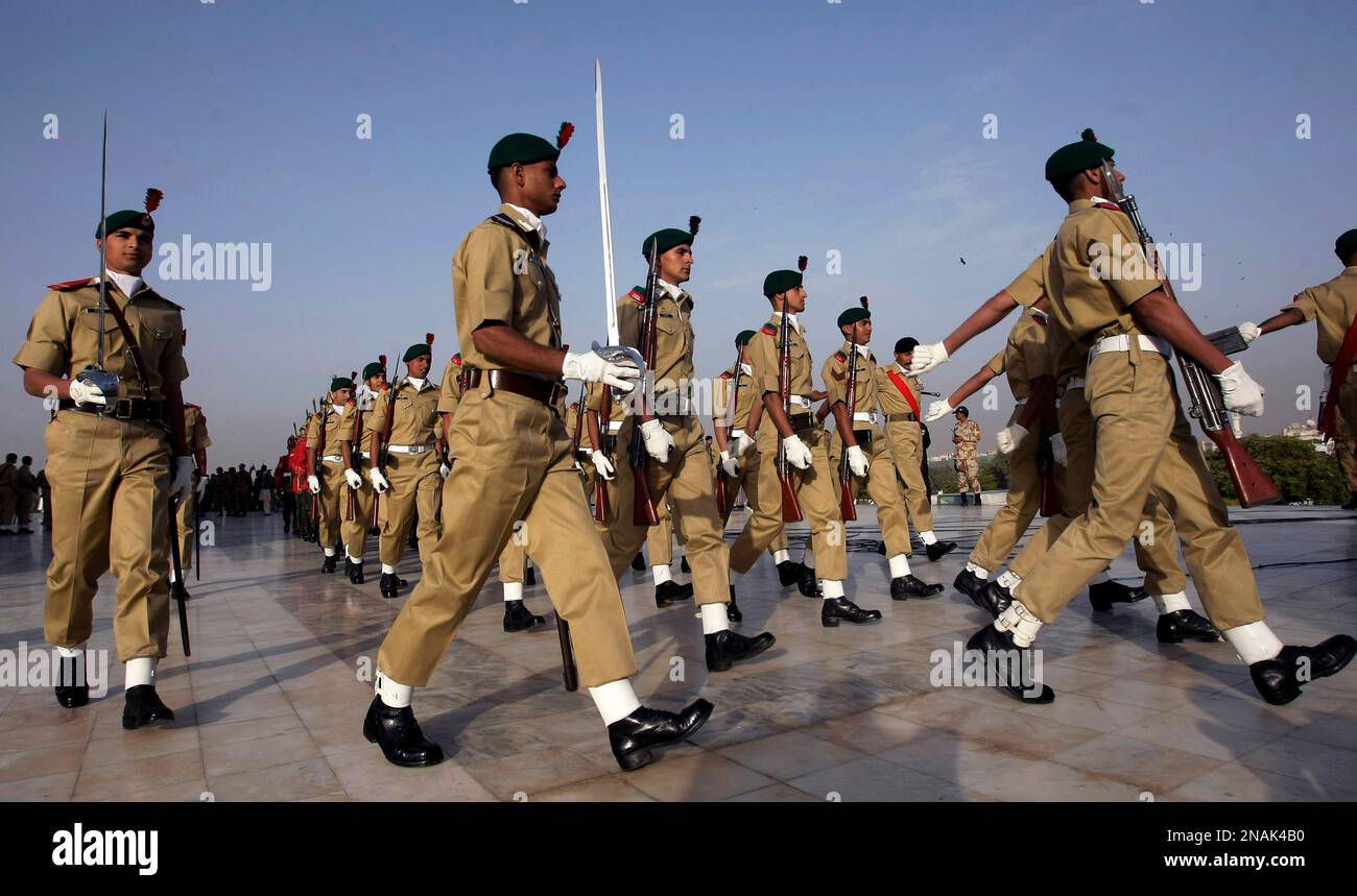 A contingent of the Pakistan Army cadets march during a change of the ...