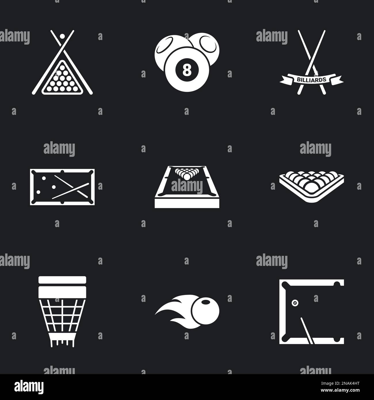 Icons for theme billiards , vector, icon, set. Black background Stock ...