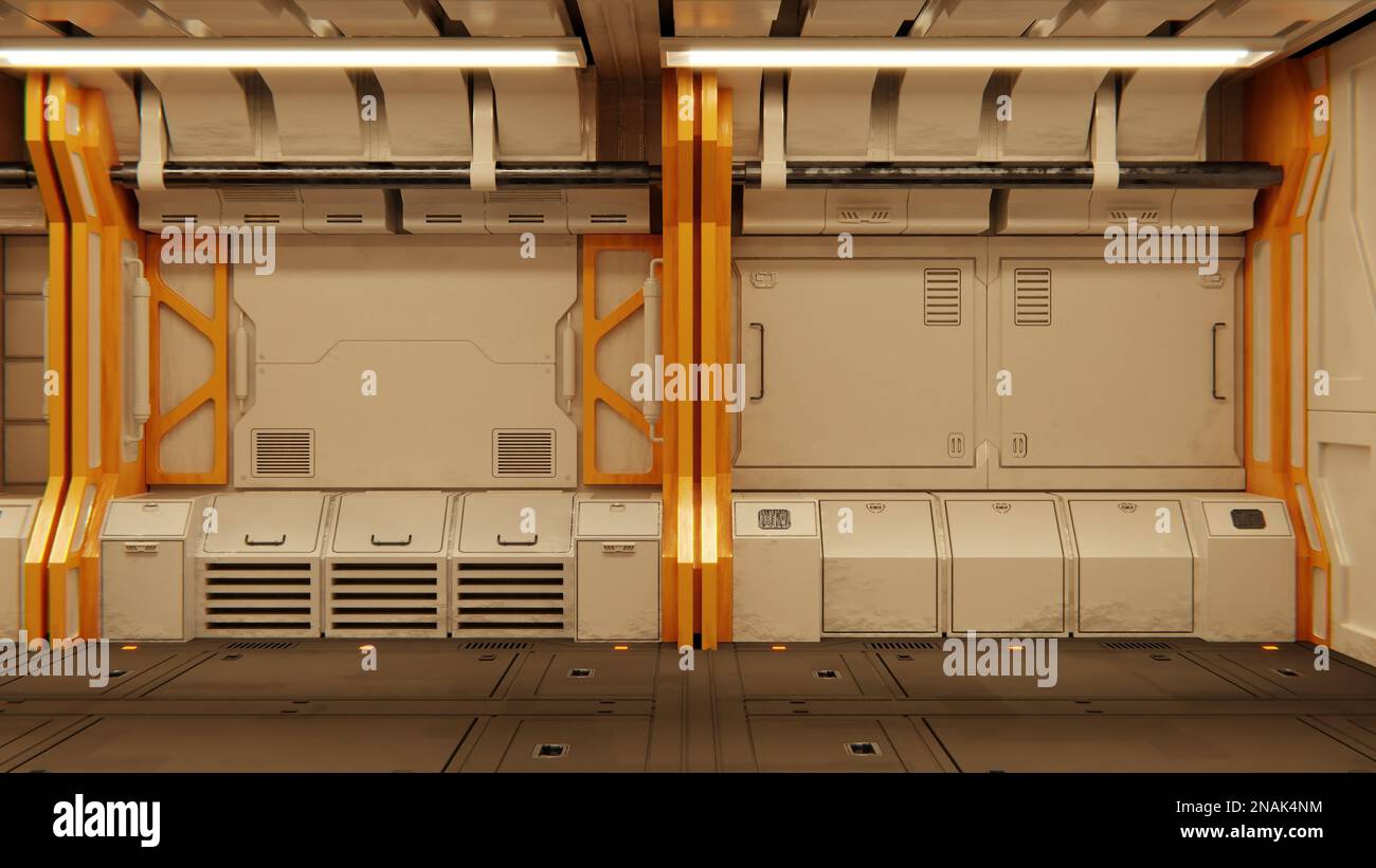 Futuristic architecture Sci-Fi spaceship hallway interior Stock Photo ...