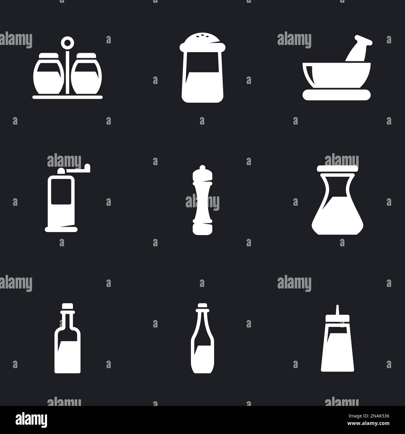 Vector illustration of icons on a theme of spices and sauce. Black ...