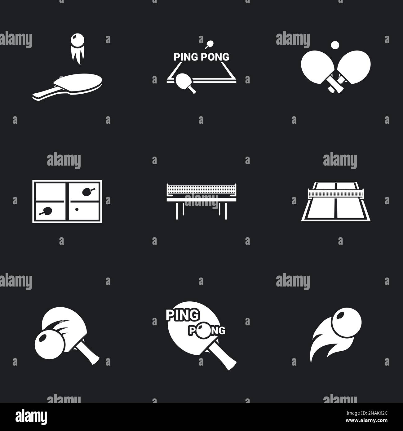 Icons for theme Ping pong , vector, icon, set. Black background Stock ...