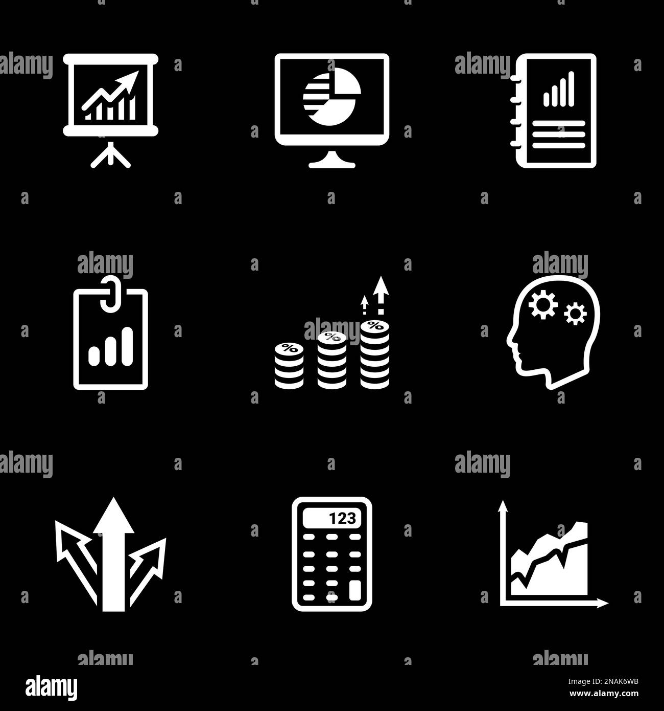 Icons for theme business, vector, icon, set. Black background Stock ...