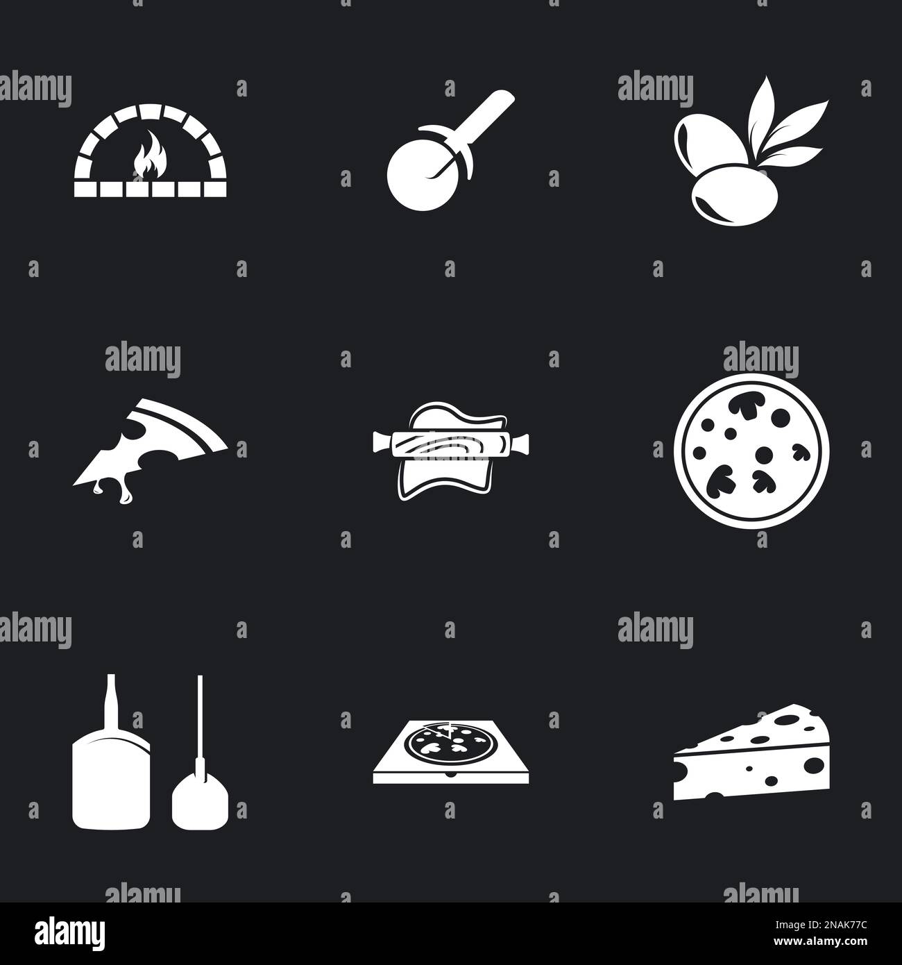 Icons for theme Pizza. Black background Stock Vector Image & Art - Alamy
