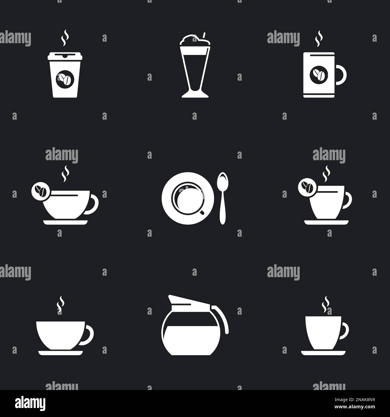 Vector black coffee icons set. Black background Stock Vector Image ...