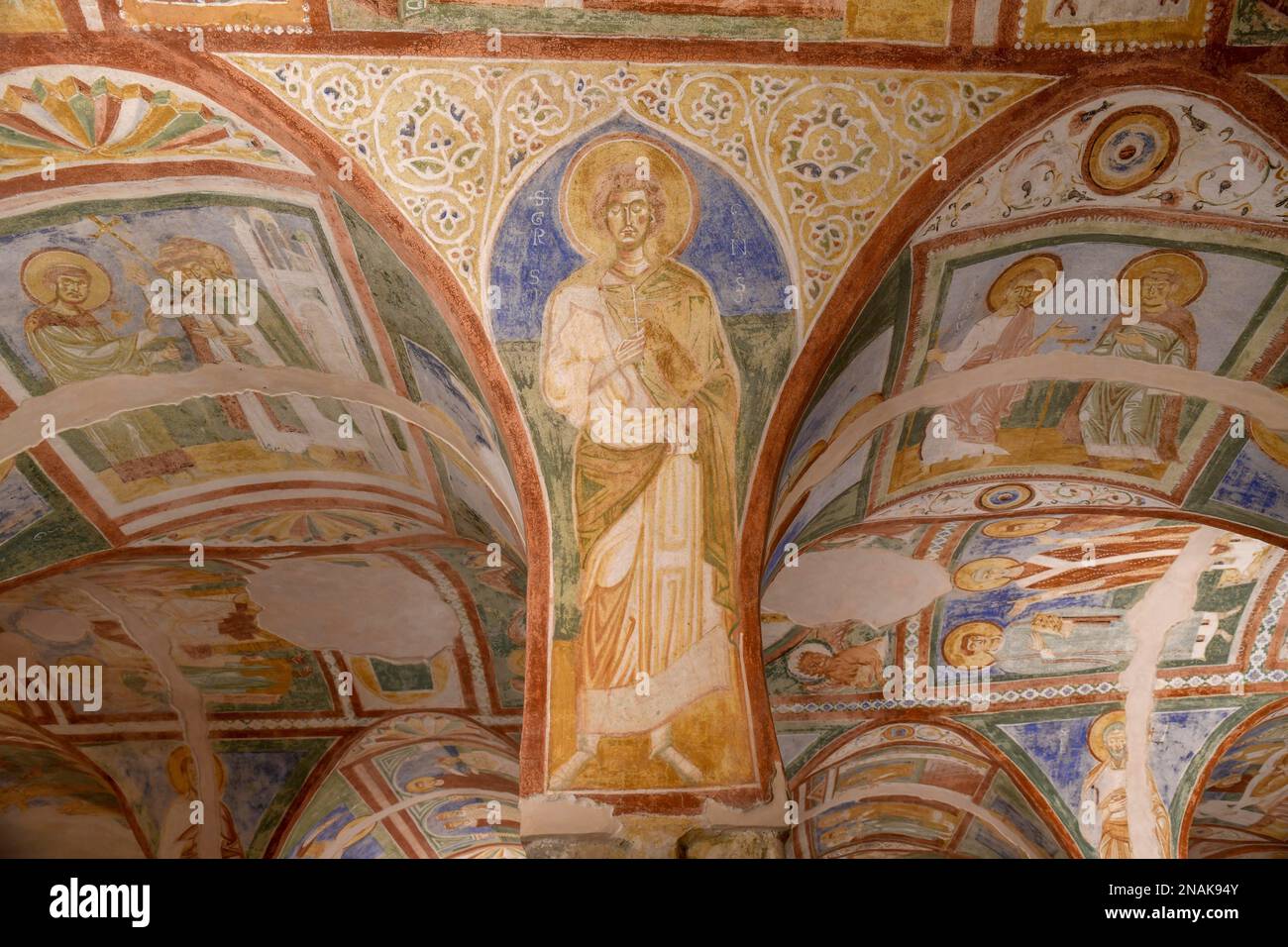 Frescoes from the 12th century in the crypt of the Basilica of Santa ...