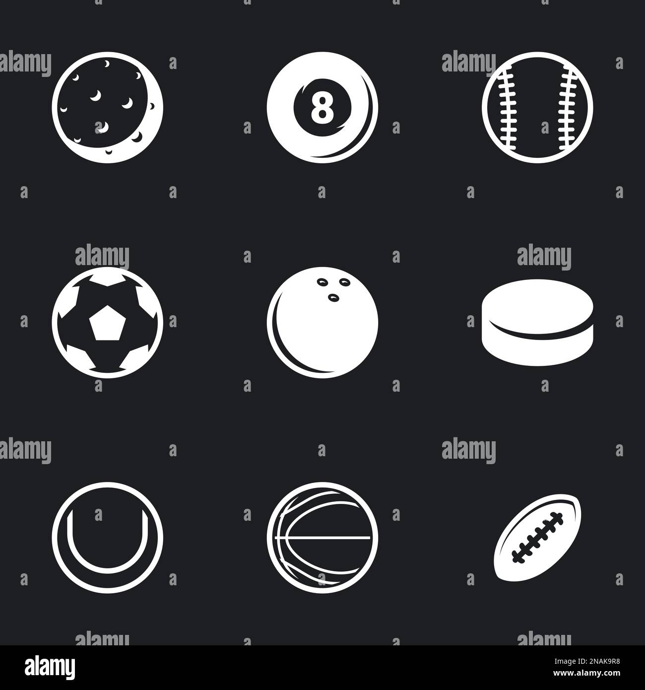 Icons for theme Sports balls. Black background, vector, icon, set Stock ...