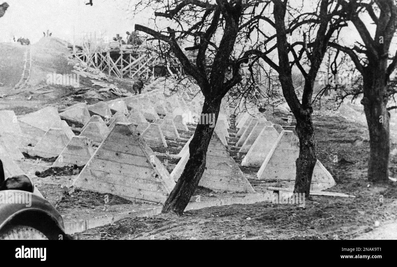 A short row of completed tank traps along the West Wall (also known as ...