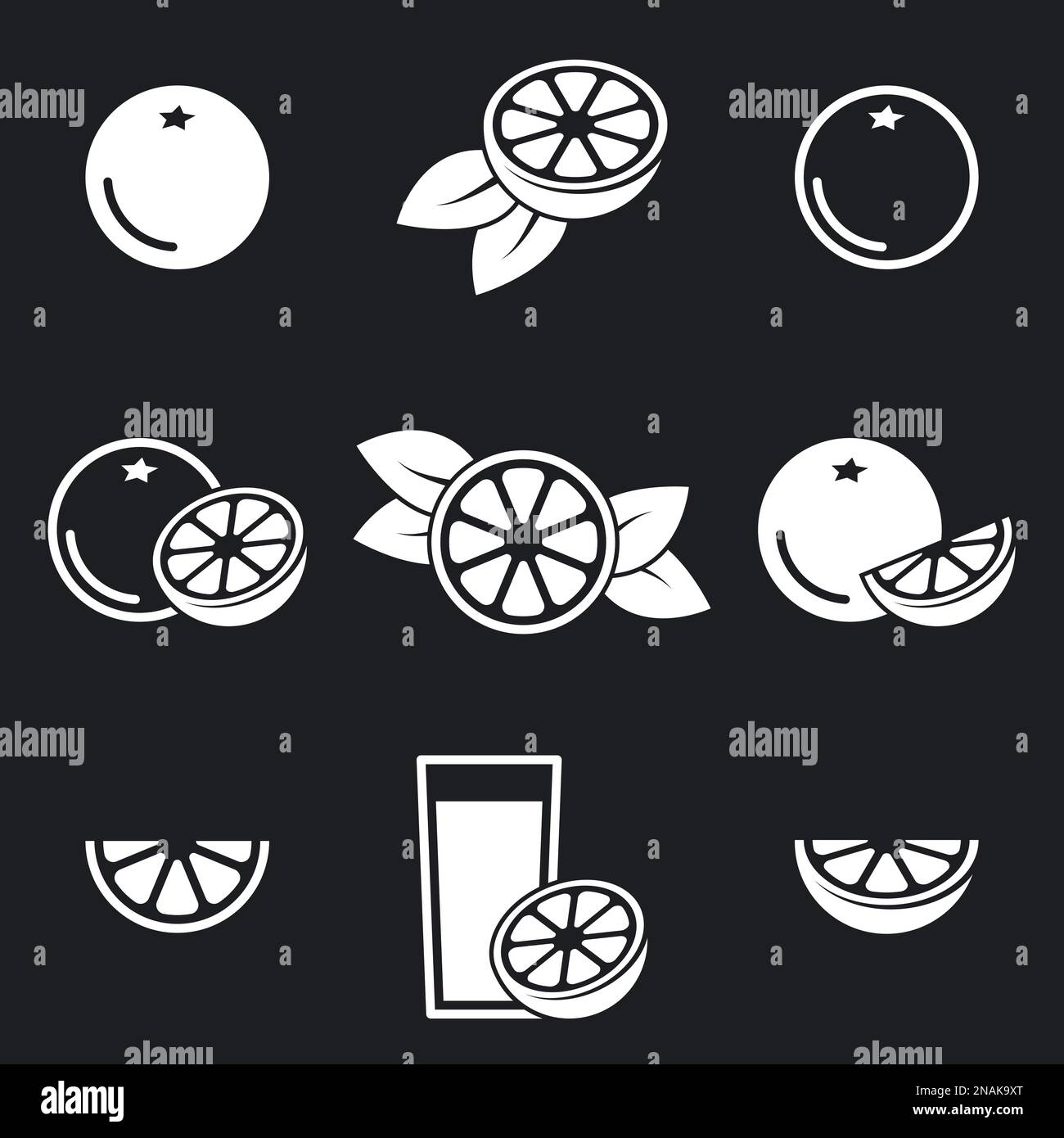 Collection of citrus fruits, orange, grapefruit. Vector, icons, set. Black background Stock ...
