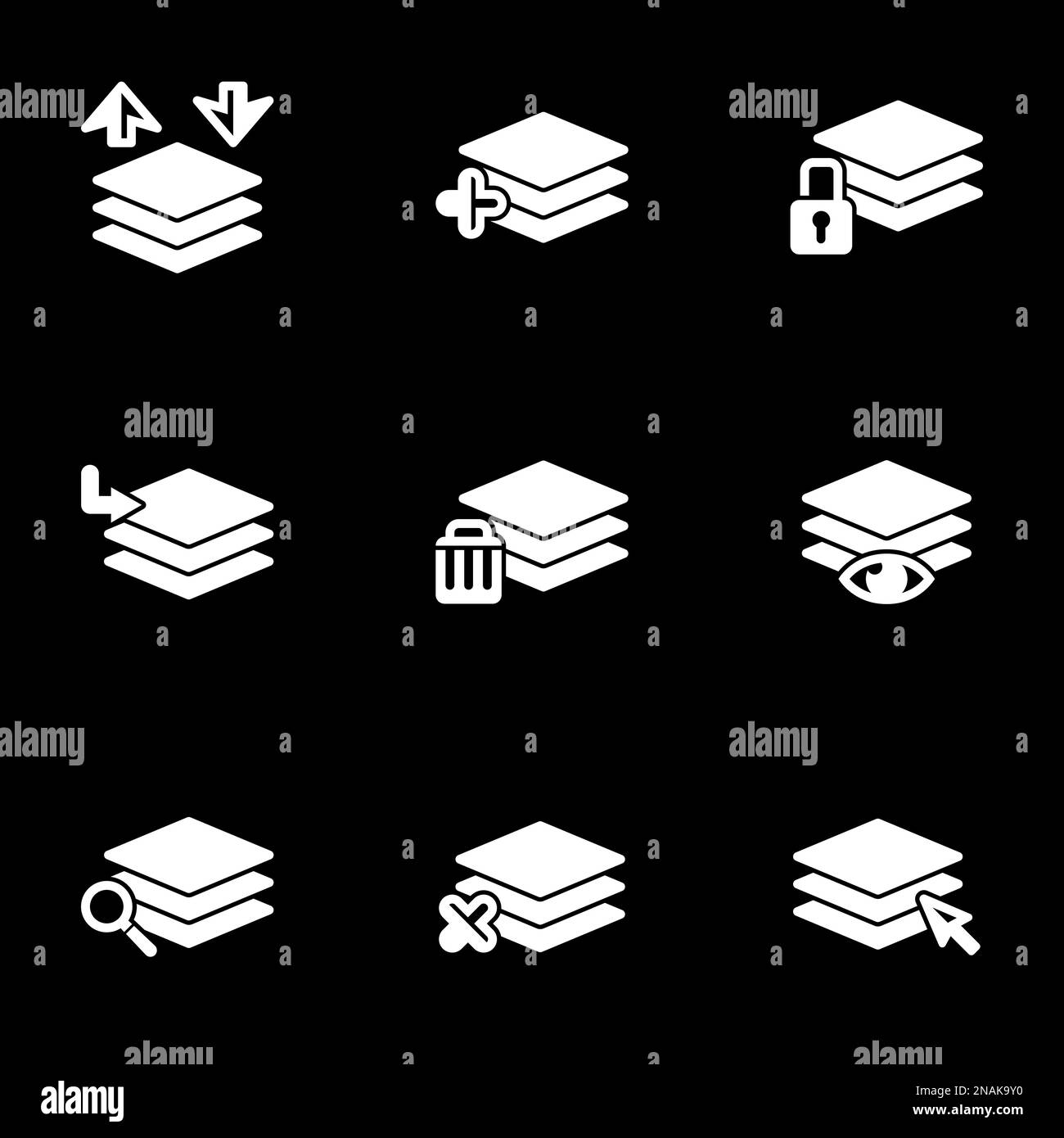Set of simple icons on a theme Layer, work with layers, vector, set ...