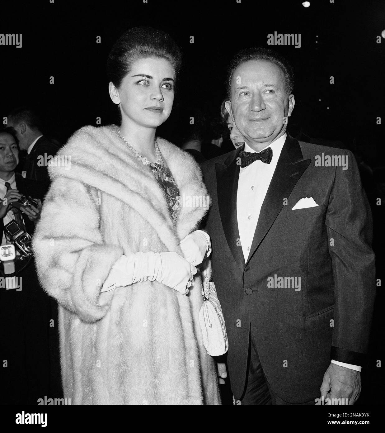 FILE - In this Dec. 21, 1962 file photo, actress Dolores Hart, left, escorted by banker and ...