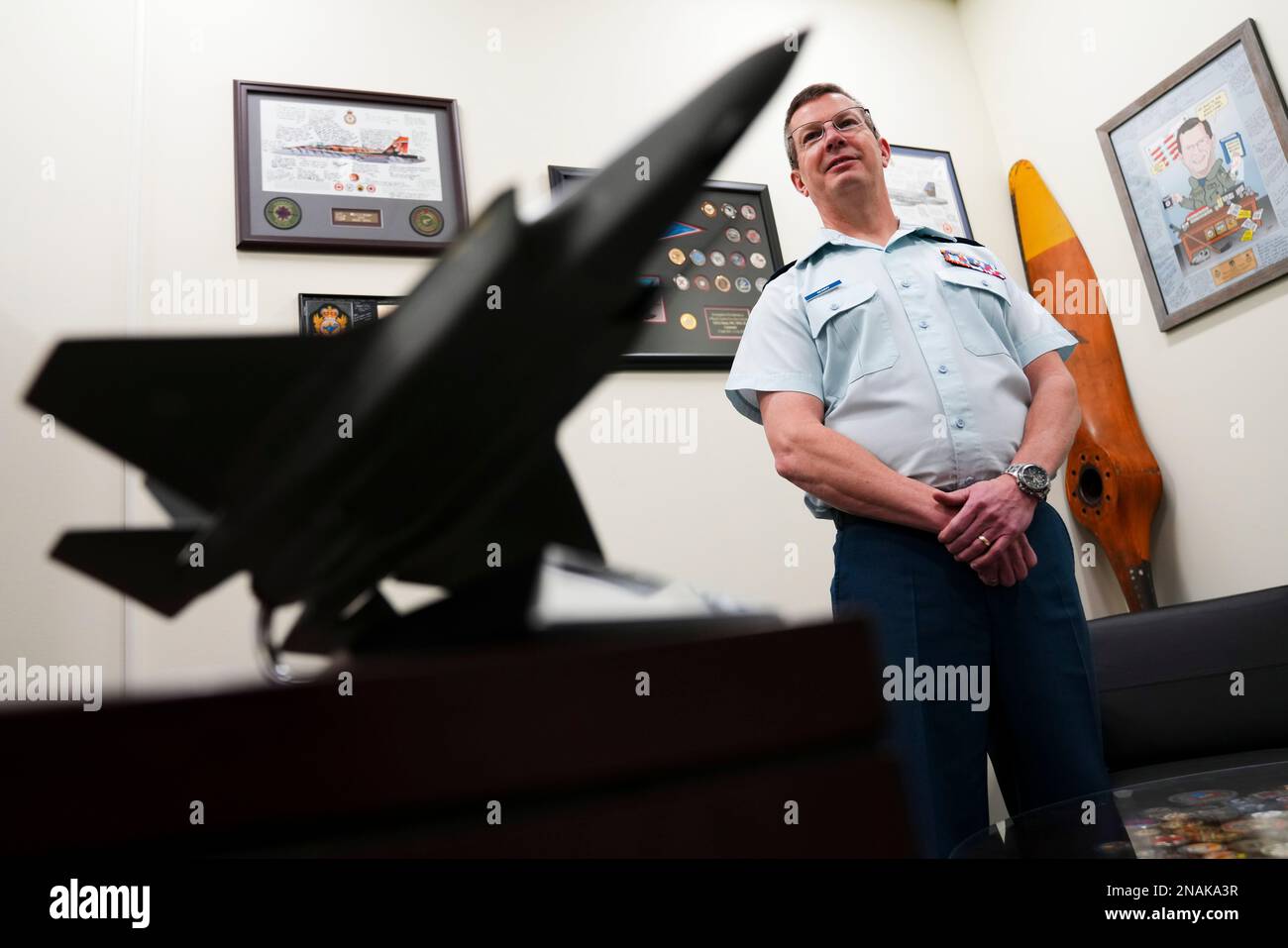 A model of a F-35 fighter jet sits on the desk of Lt.-Gen. Eric Kenny ...