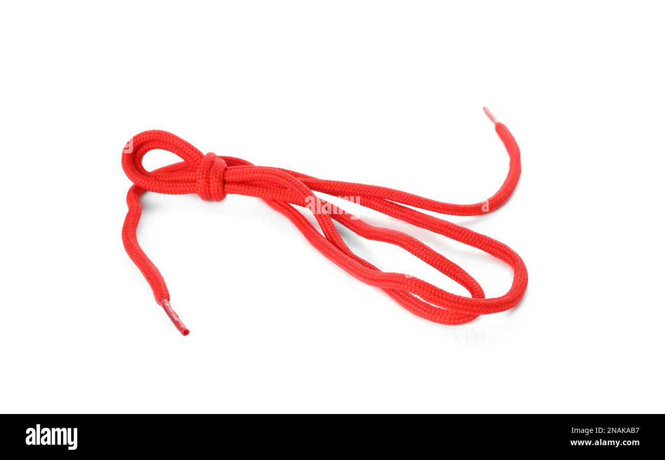 Red shoe lace tied in knot isolated on white Stock Photo - Alamy