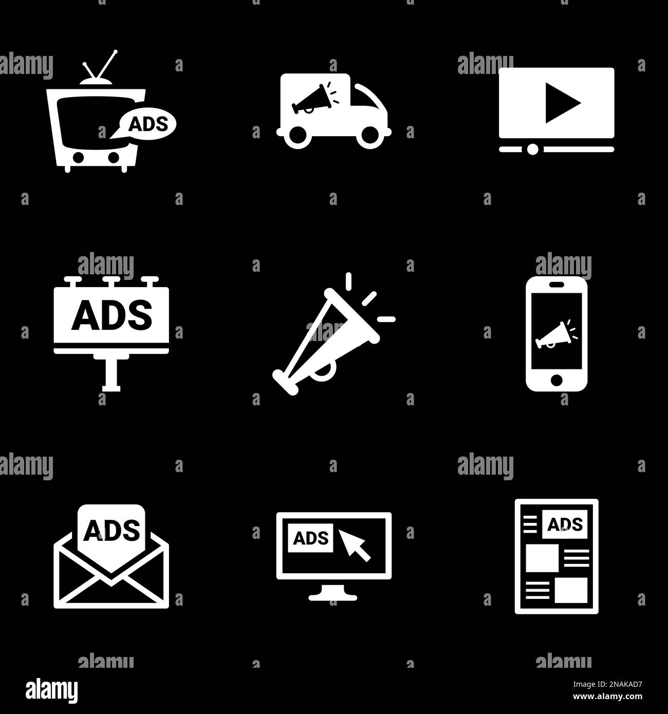 Icons for theme Advertising, media, communication, vector, icon, set ...