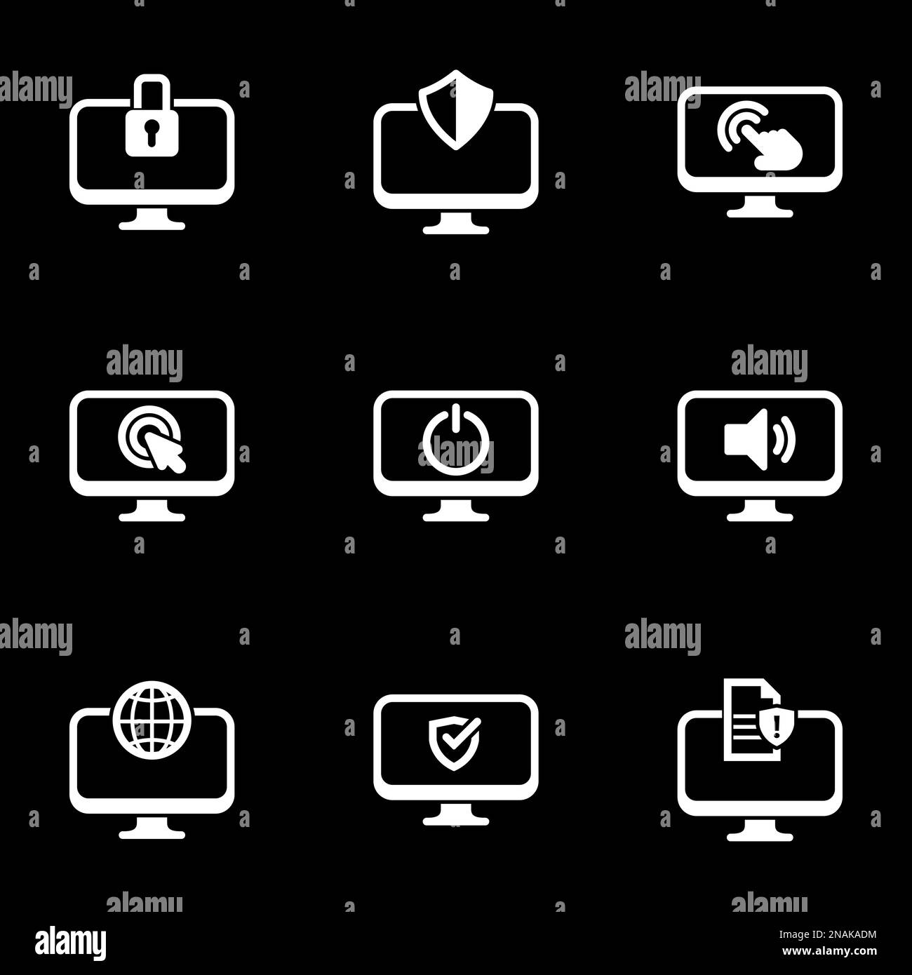 Set of simple icons on a theme Computer, monitor, service, interaction ...