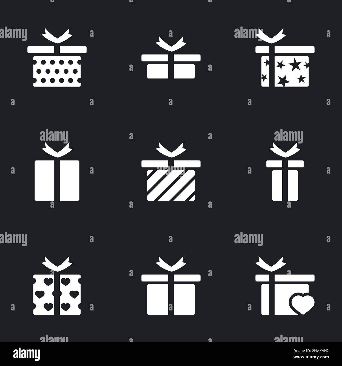 Icons for theme gift, present, vector, icon, set. Black background ...