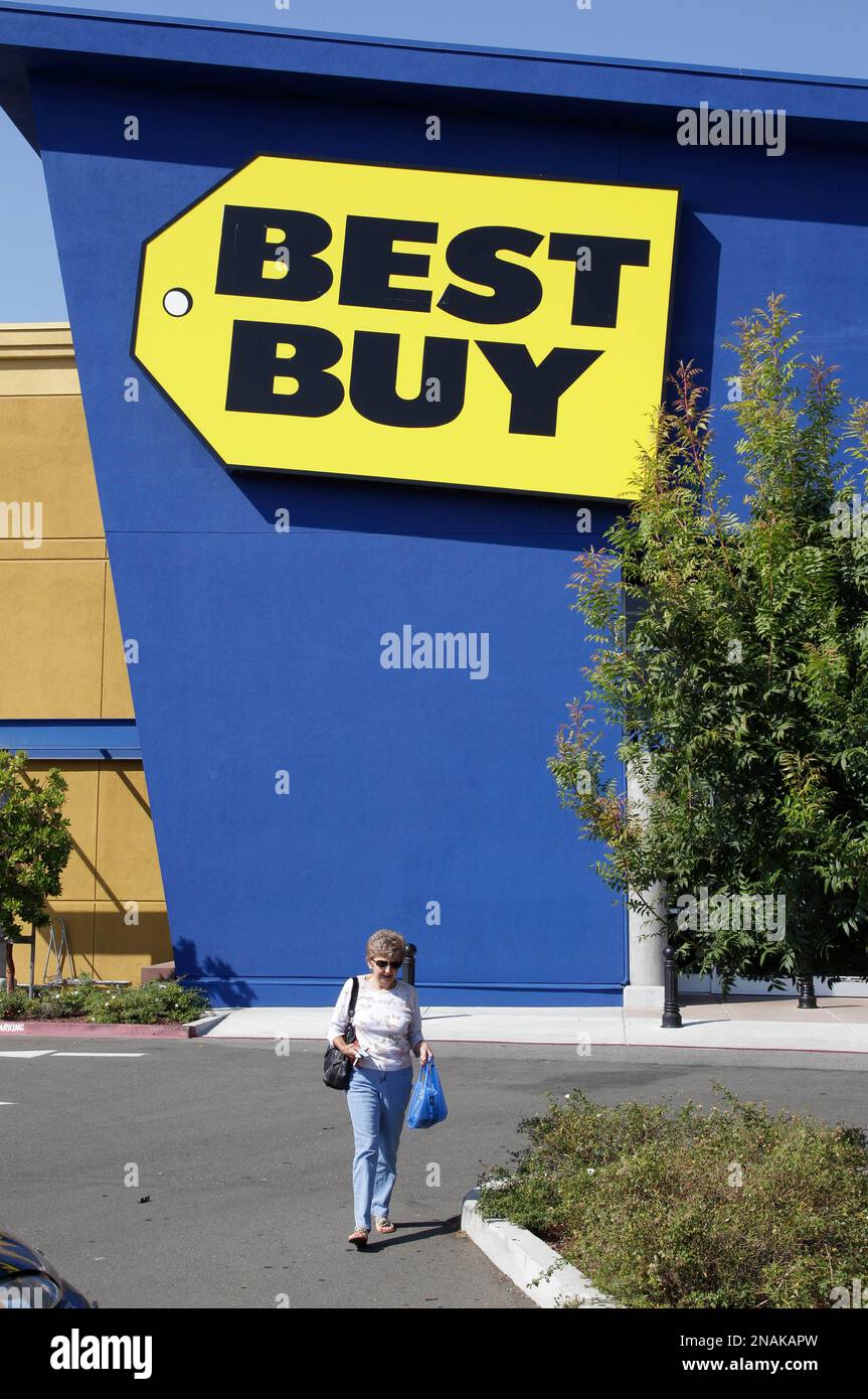 A customer leaves a Best Buy in Mountain View, Calif., Monday, Sept. 12 ...