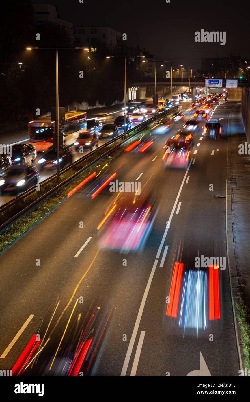 Speeding traffic through the city of Munich in Germany creates light ...