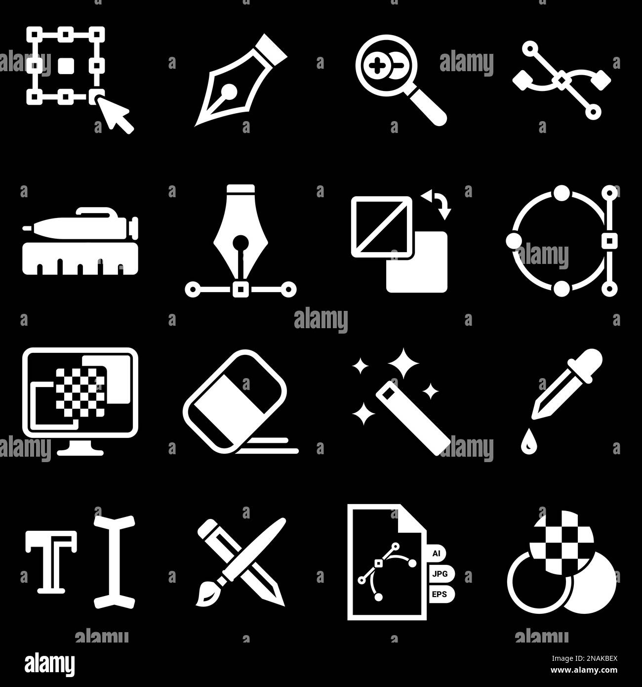 Set of simple icons on a theme Graphic design, drawing, tools, vector ...