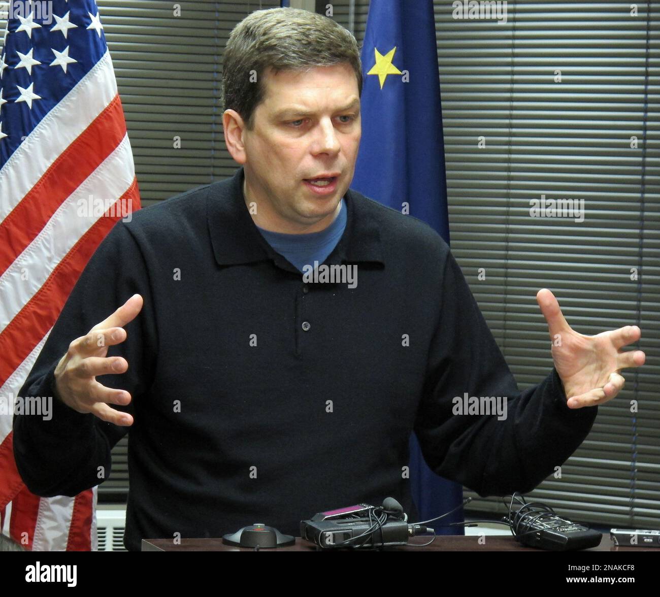 U.S. Sen. Mark Begich, D-Alaska, speaks to reporters during a news ...