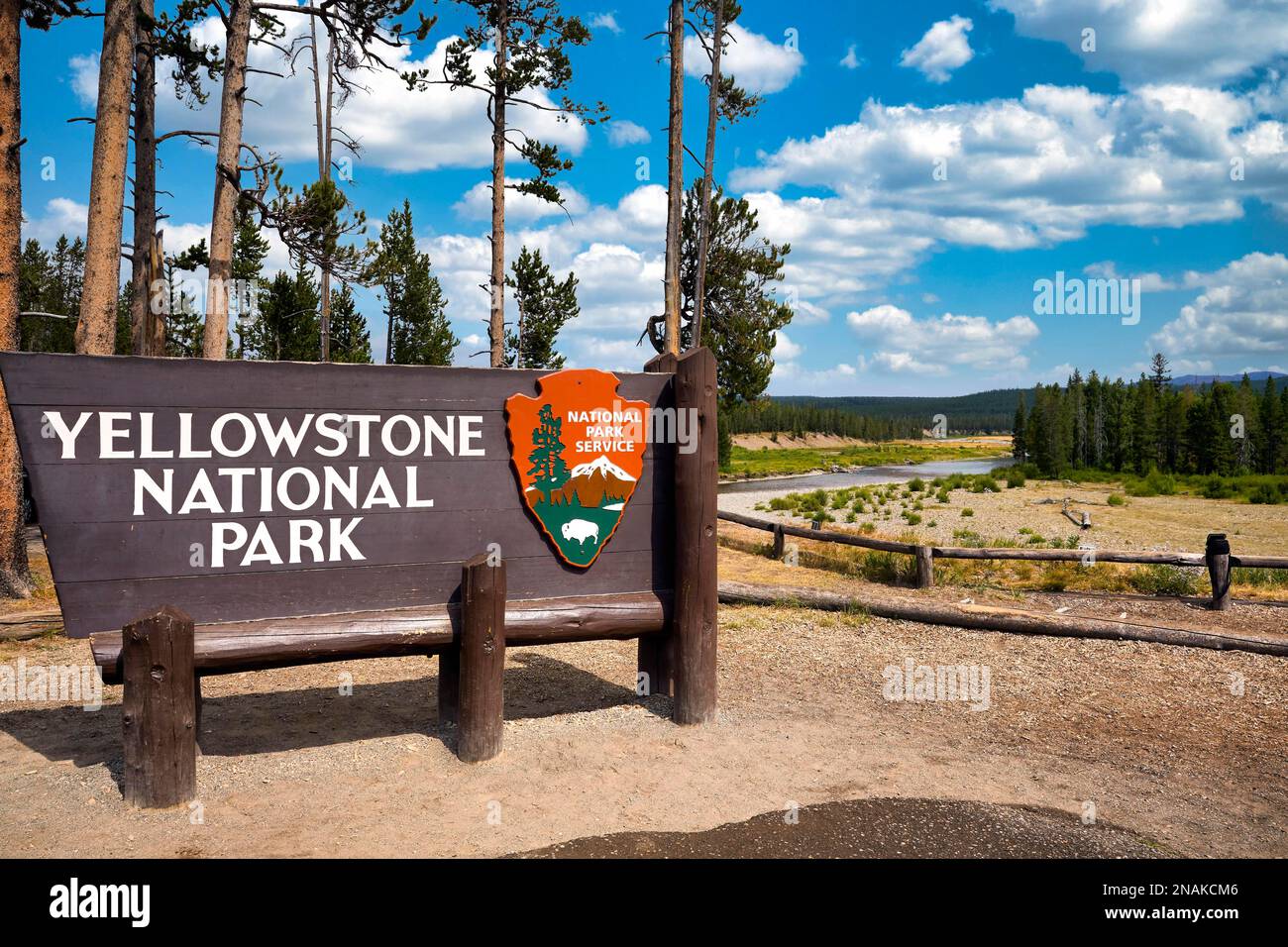 The entrance of the Yellowstone National Park. Wyoming. USA Stock Photo ...