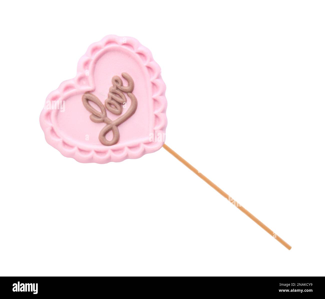 Heart shaped lollipop made of chocolate isolated on white, top view ...