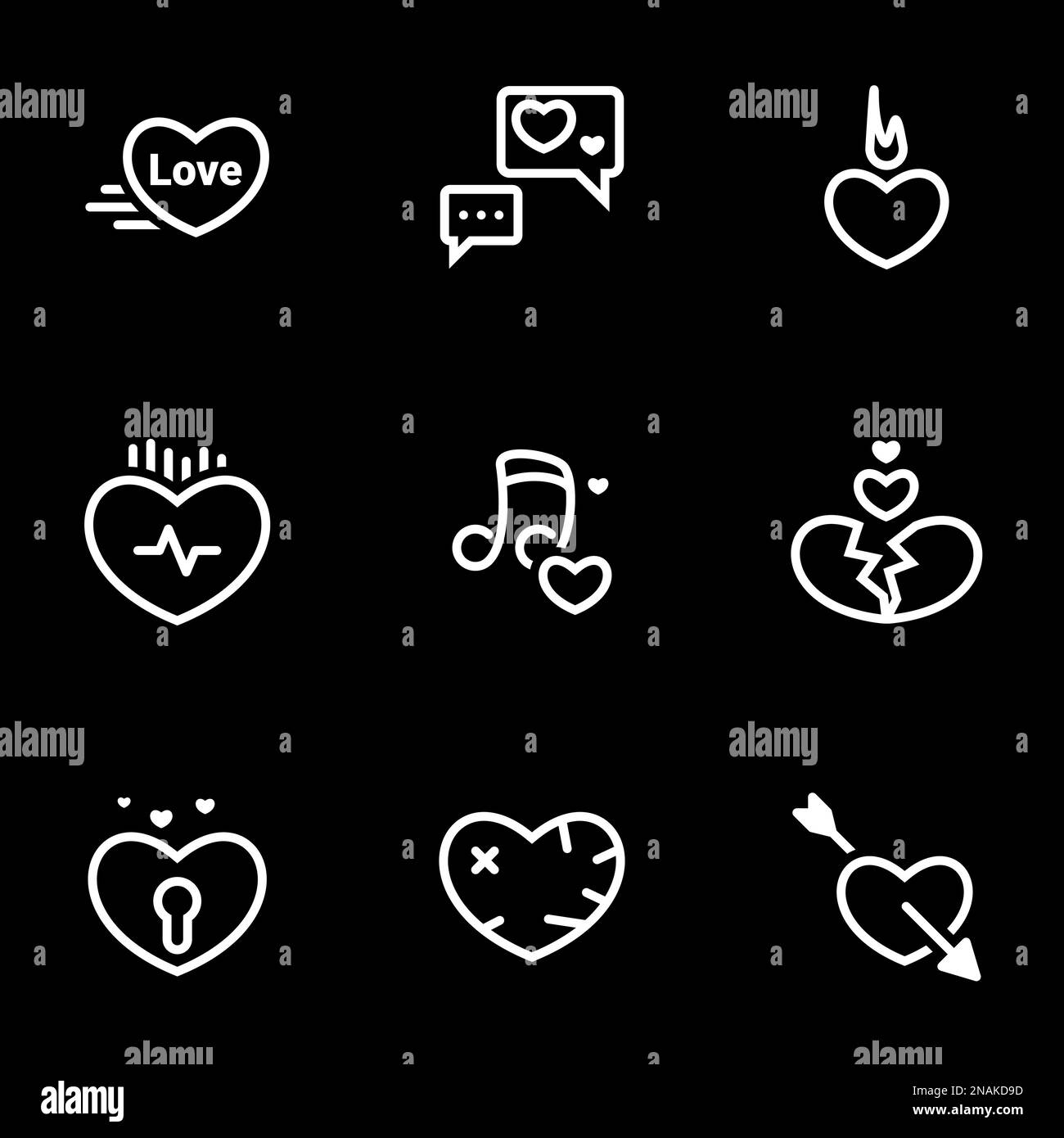 Icons for theme Heart, love, relationship, vector, icon, set. Black ...