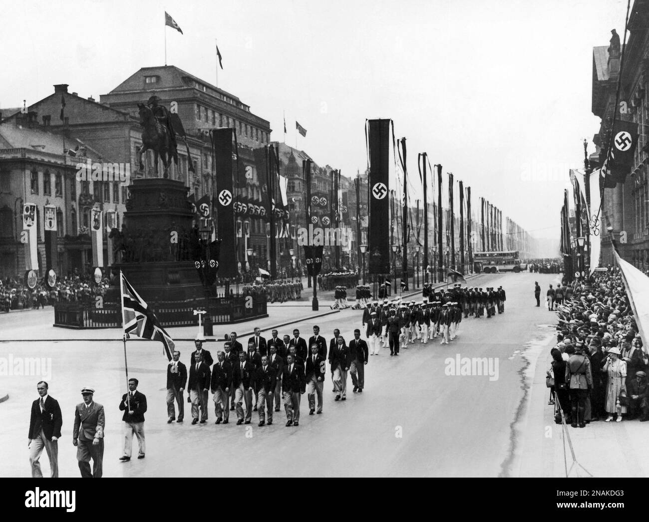 British students in their national costumes marching up into Lustgarten ...