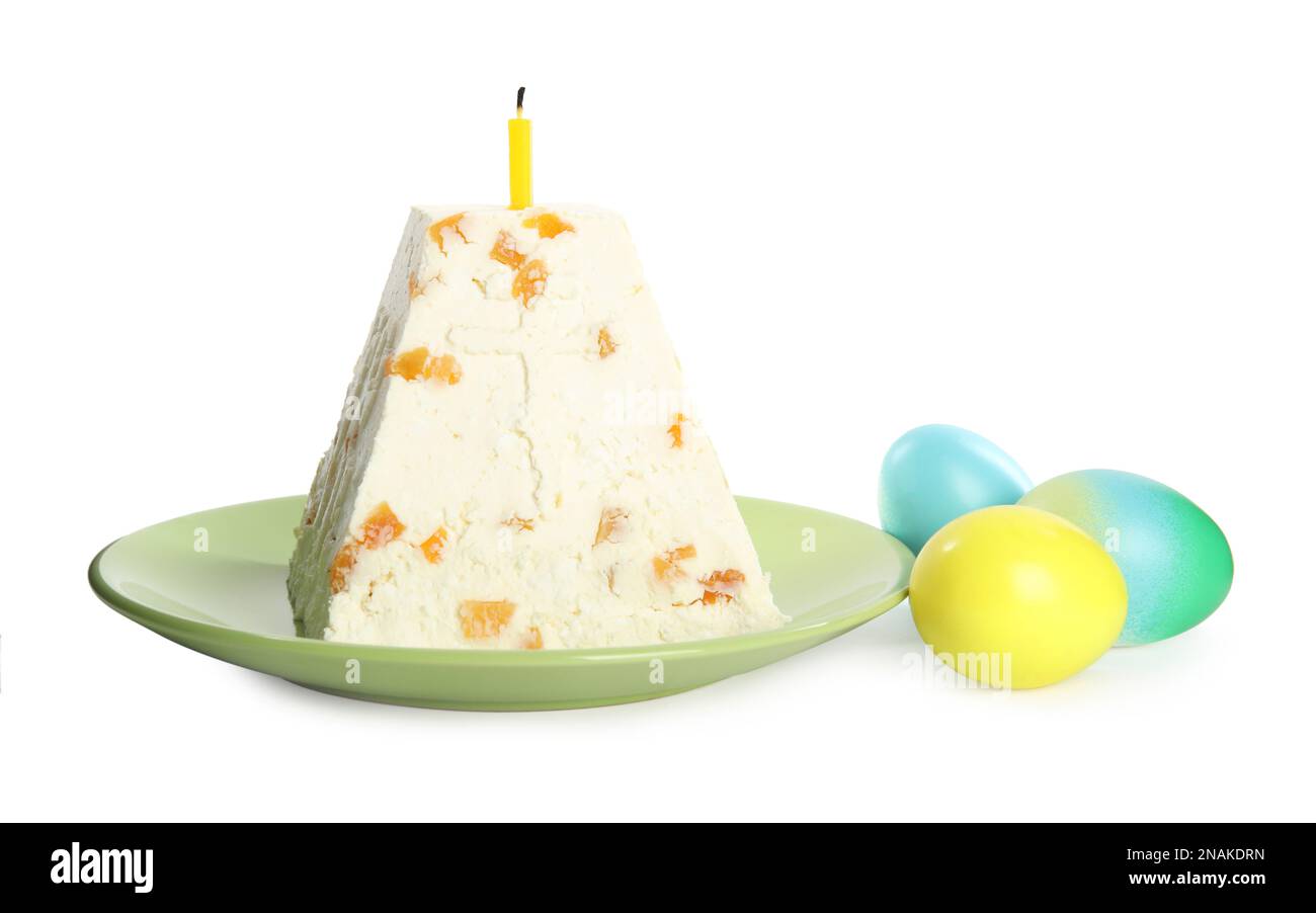 Traditional cottage cheese Easter paskha and eggs on white background Stock Photo - Alamy