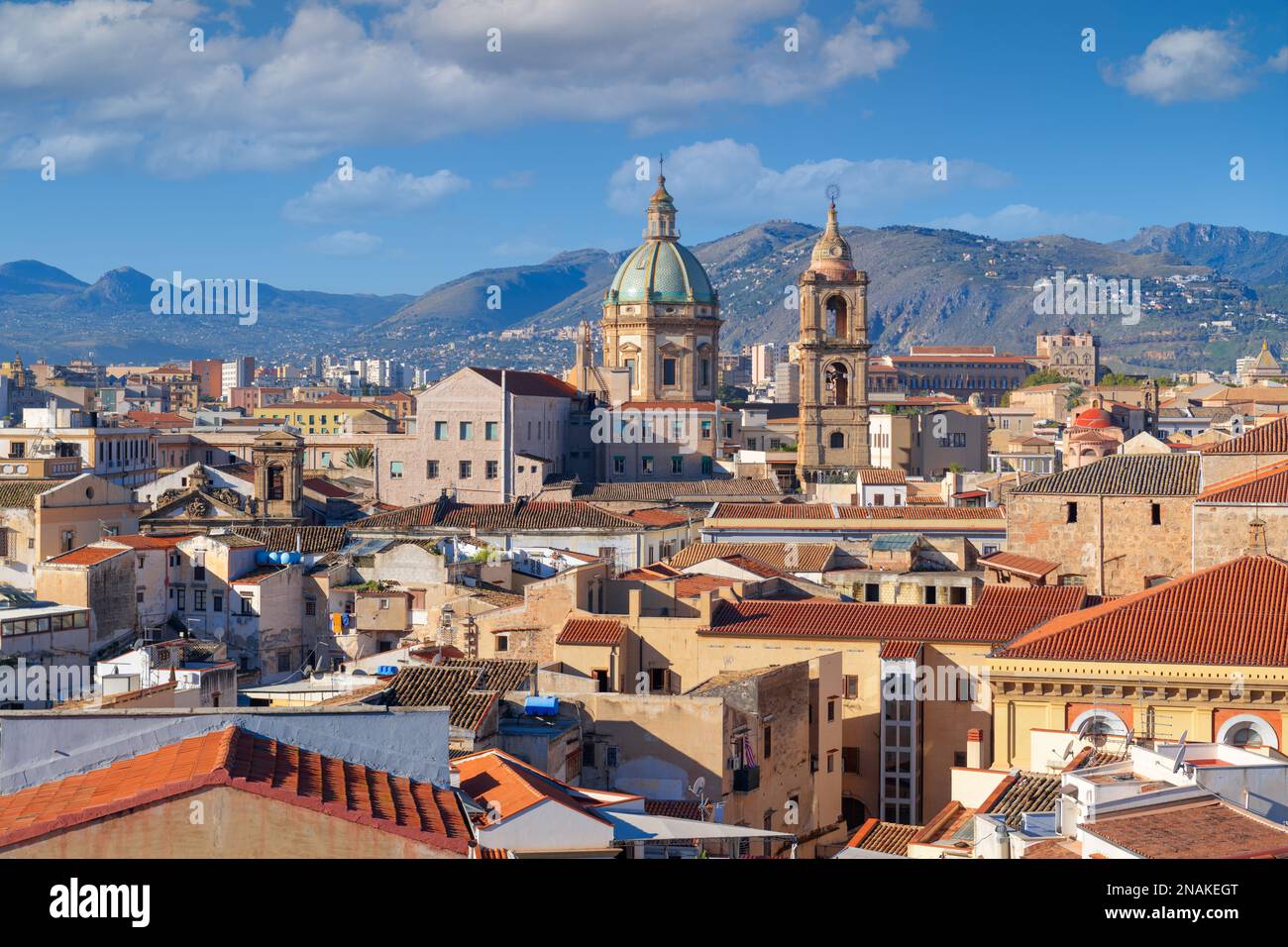 Palermo, Sicily town skyline with landmark towers in the morning Stock ...